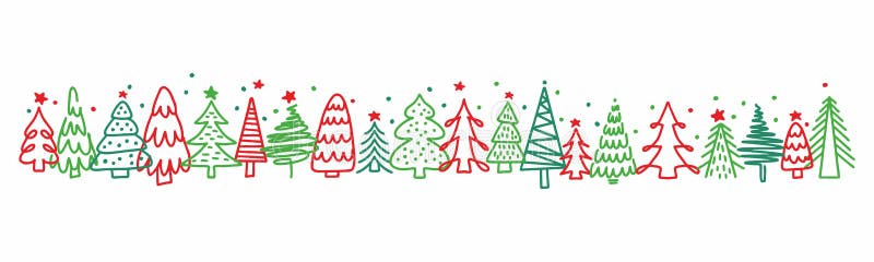 Vector Horizontal Drawing of Christmas Trees Stock Vector ...