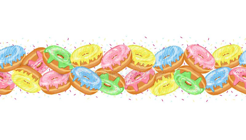 Vector Horizontal Endless Border Of Donuts With Blue, Pink, Yellow ...
