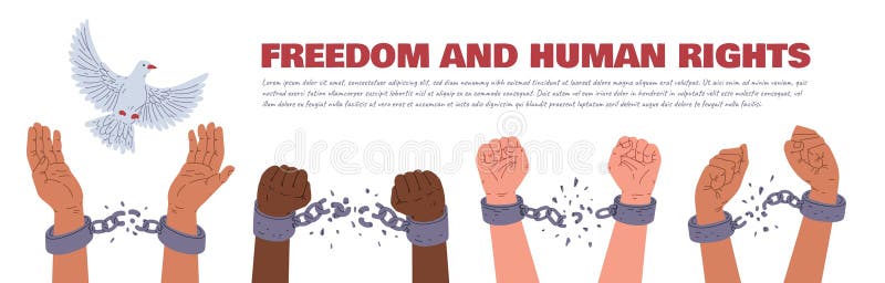 Vector Horizontal Poster with a Dove of Peace and Hands Clenched into ...