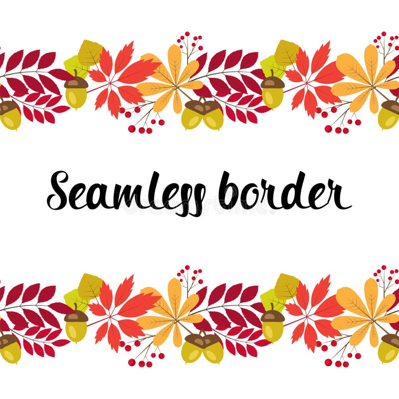 Vector Horizontal Seamless Border with Autumn Leaves and Berries on a ...