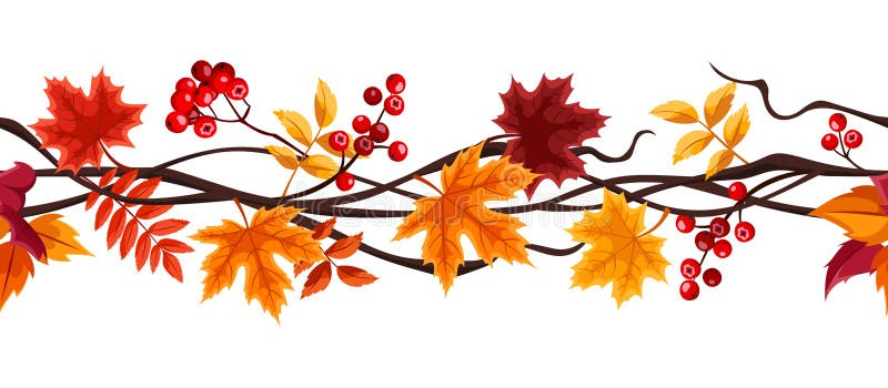 Horizontal Seamless Border with Colorful Autumn Leaves. Vector ... Horizontal Seamless Border with Colorful Autumn Leaves. Vector ...