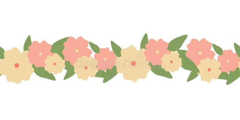 Vector Horizontal Seamless Border with Yellow and Pink Flowers. Spring ...
