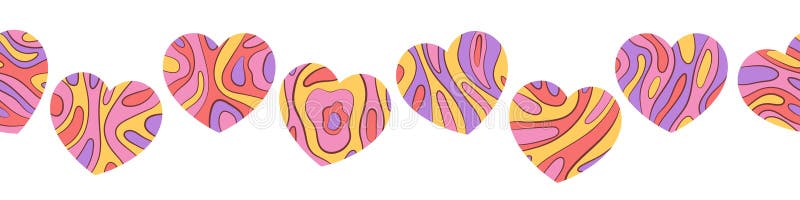 Vector Horizontal Seamless Pattern with Colorful Groovy Abstract Hearts ...