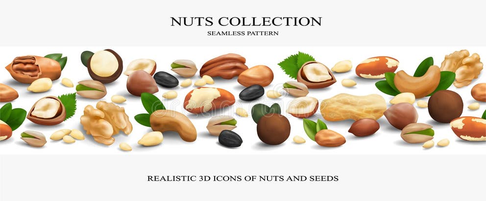 Vector Horizontal Seamless Pattern with Nuts and Seeds Stock Vector - Illustration of design ...
