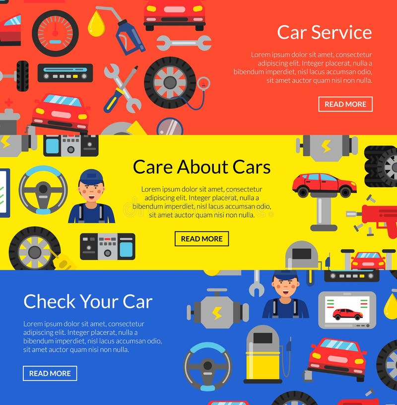 Vector Horizontal Web Banners Illustration with Flat Style Car Service ...