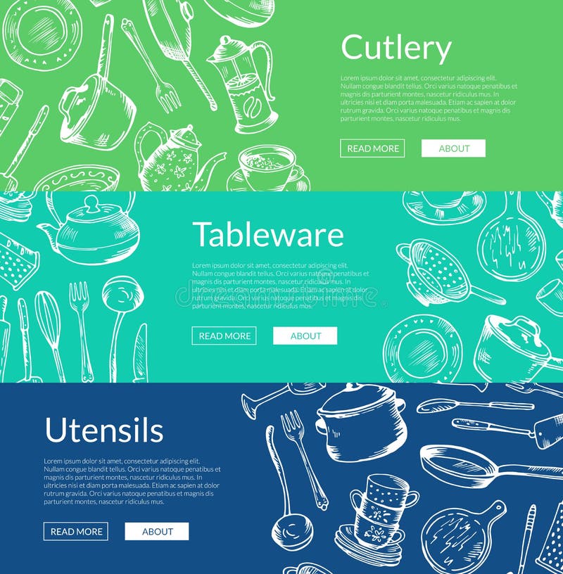 Vector Banners Illustration with Hand Drawn Kitchen Utensils Stock ...