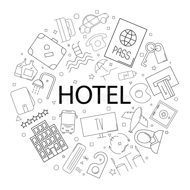 Hotel Vector Banner. Word with Line Icon Stock Vector - Illustration of ...