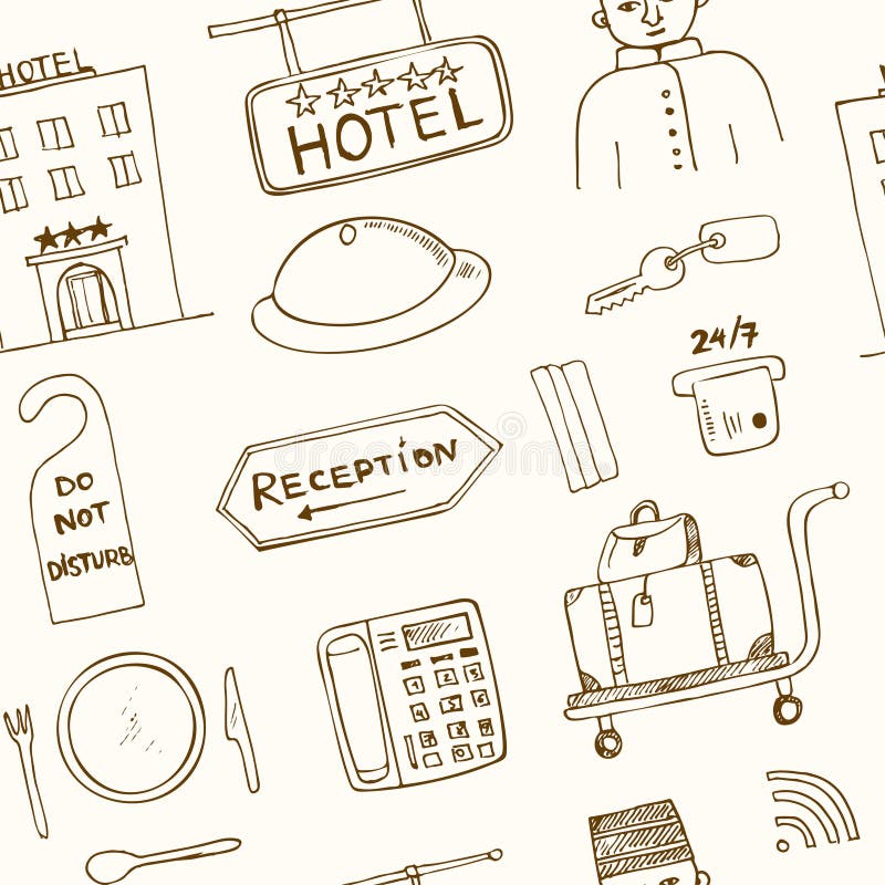 Vector Hotel Seamless Pattern Doodle Sketch Illustration Stock Vector ...