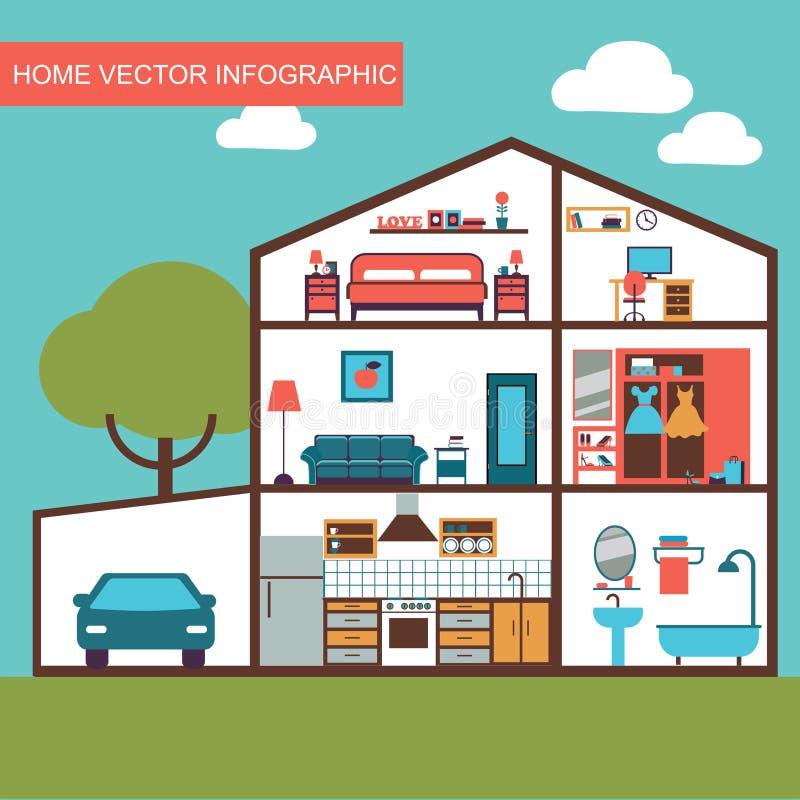 Vector House Interior Layout with Kitcen,bathroom, Bedroom Stock ...