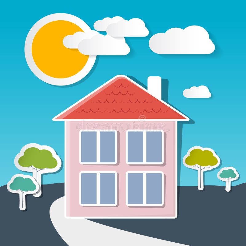Vector House on Sunny Day stock vector. Illustration of landscape ...