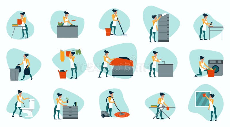 Vector of a Housewife Busy with Home Errands Stock Illustration ...