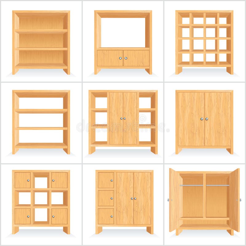 Vector Houten Garderobe, Kabinet, Boekenrek Vector Illustratie ...