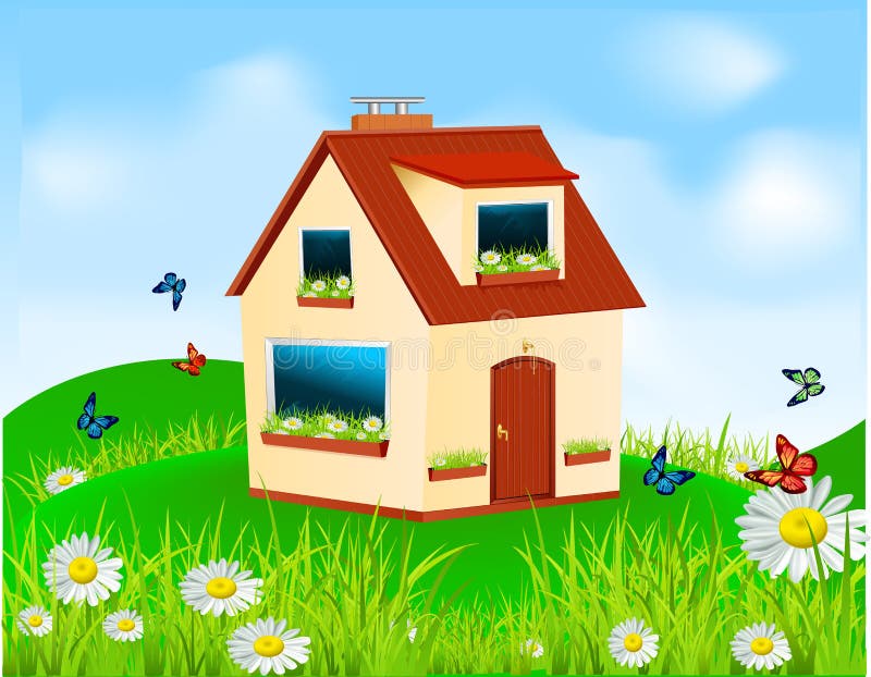 Vector Huis Met Gele Muren, Rood Dak Vector Illustratie - Illustration ...