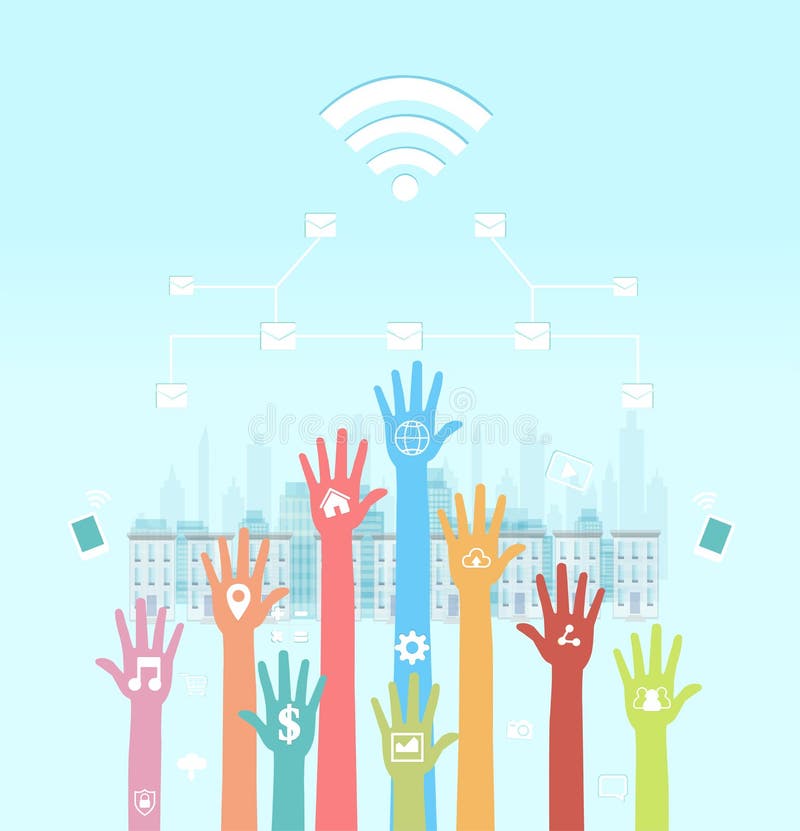 Vector of Human Hands with Social Media Icons Using Mobile Devices and ...