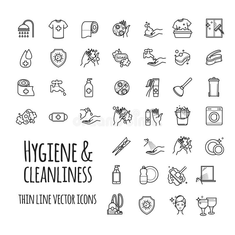 Vector Hygiene and Cleanliness Icons Set Stock Vector - Illustration of ...