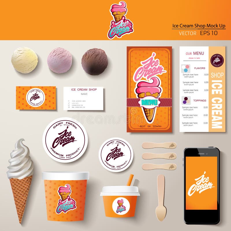 Vector Ice Cream Corporate Identity Template Design Set Stock ...