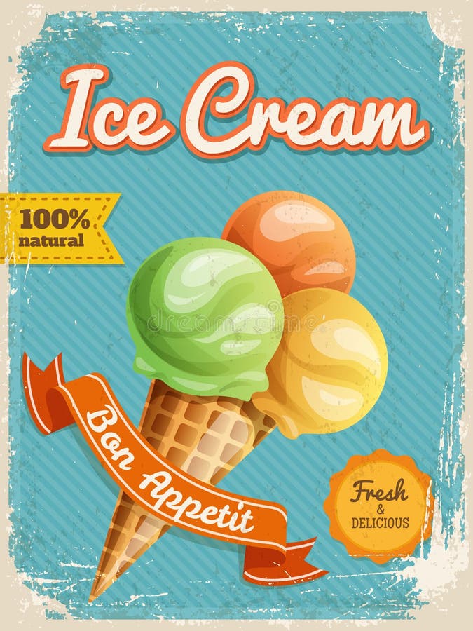 Vector Ice Cream Poster in Vintage Style with Typography Elements Stock ...