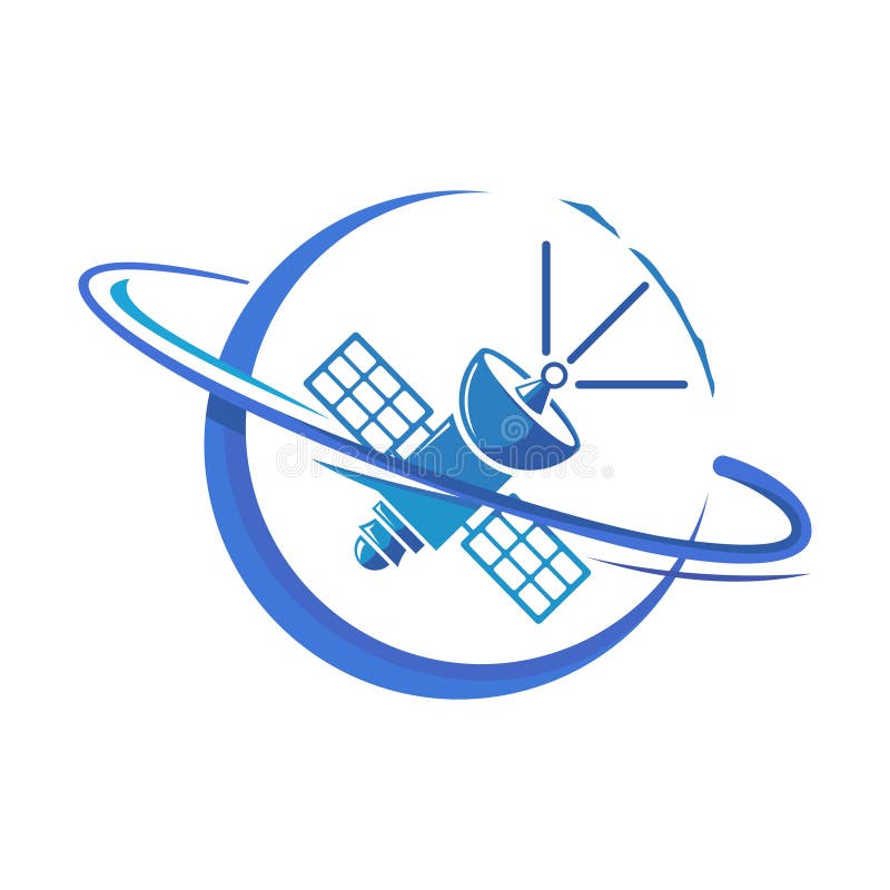 Vector Icon Illustration of a Blue Satellite Around a Planet Stock ...