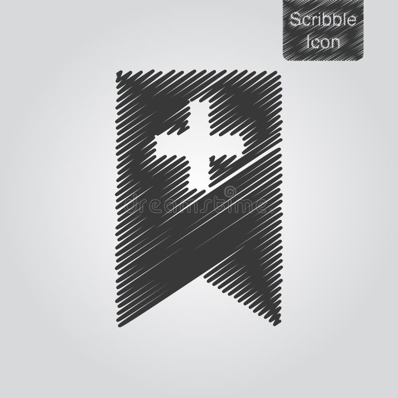 Vector Icon of Bookmark with Cross in Scribble Style Stock Vector ...