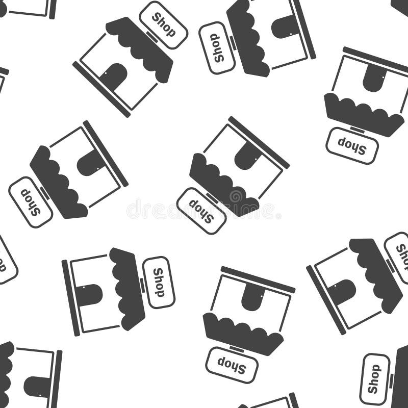 Vector Icon Building Shop. Store Icon Seamless Pattern on a White ...