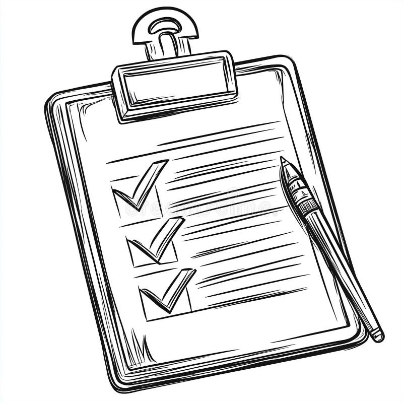 Vector Icon of a Checklist on a Clipboard with Pen Simple Black and ...