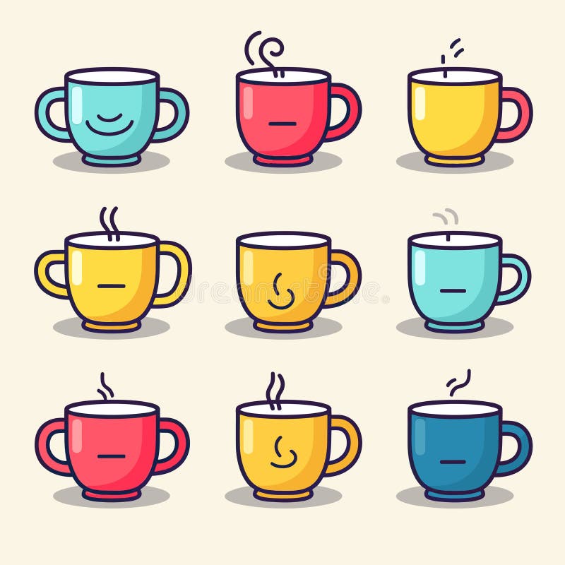 Vector Icon of a Collection of Colorful and Unique Coffee Cups in a ...