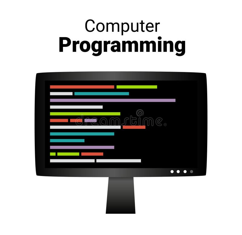 Vector Icon of Computer Programming Concept. Illustration of LCD Monitor with Code on the Screen ...
