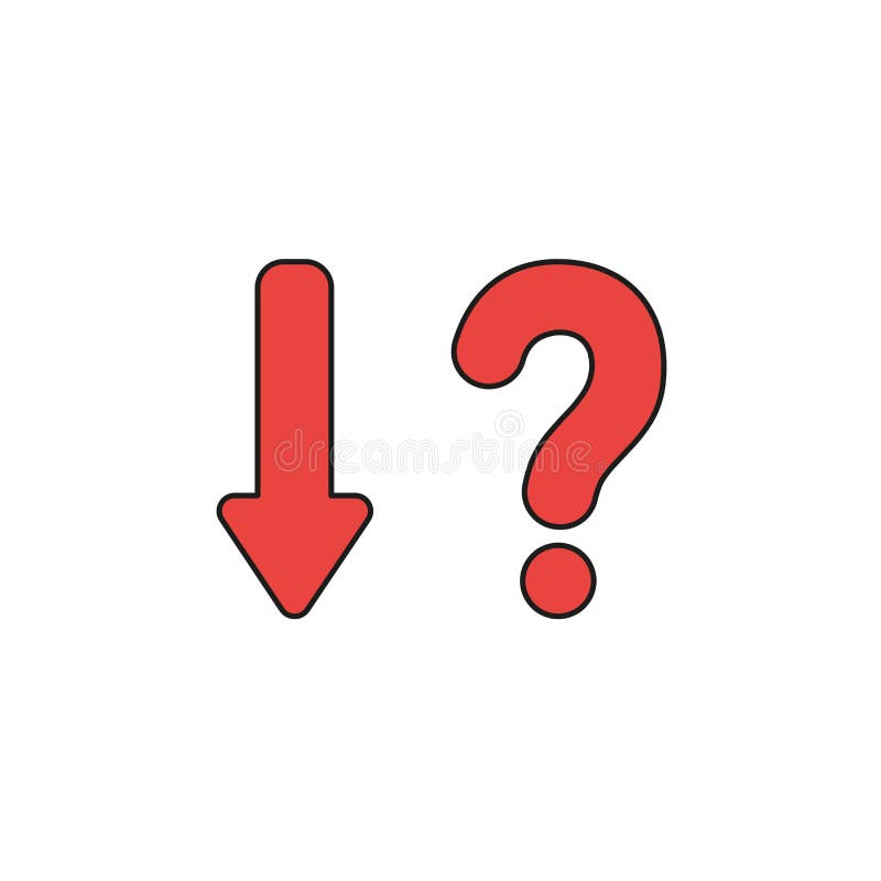 Vector Icon Concept of Arrow Down with Question Mark. Colored and Black ...