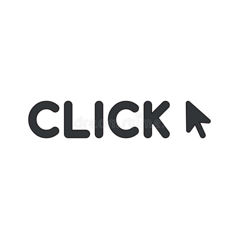Vector Icon Concept of Click Word with Mouse Cursor. Black Outlines and ...
