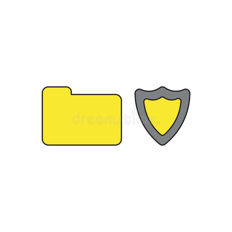 Vector Icon Concept of Closed Folder with Shield Guard. Black Outlines ...