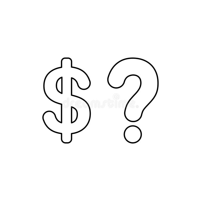 Vector Icon Concept of Dollar Symbol with Question Mark. Black Outline ...