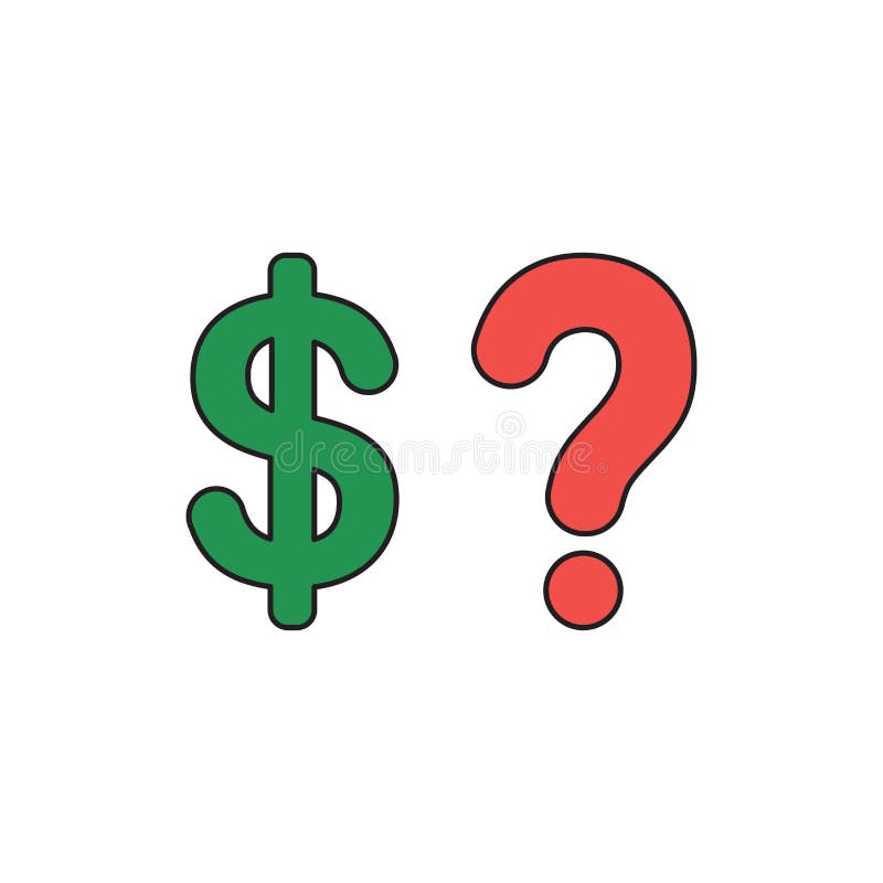 Vector Icon Concept of Dollar Symbol with Question Mark. Black Outlines ...
