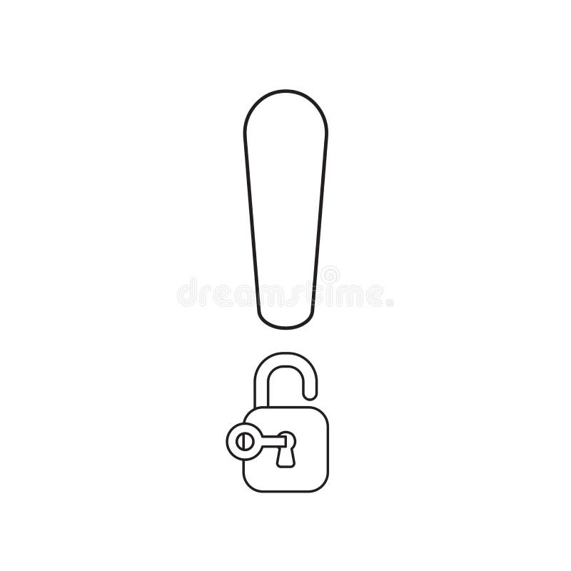 Vector Icon Concept of Exclamation Mark with Padlock and Key Opened ...