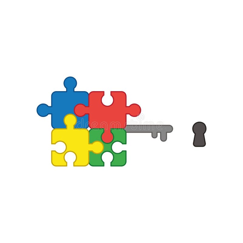 Vector Icon Concept of Four Part Connected Jigsaw Puzzle Pieces Key and ...