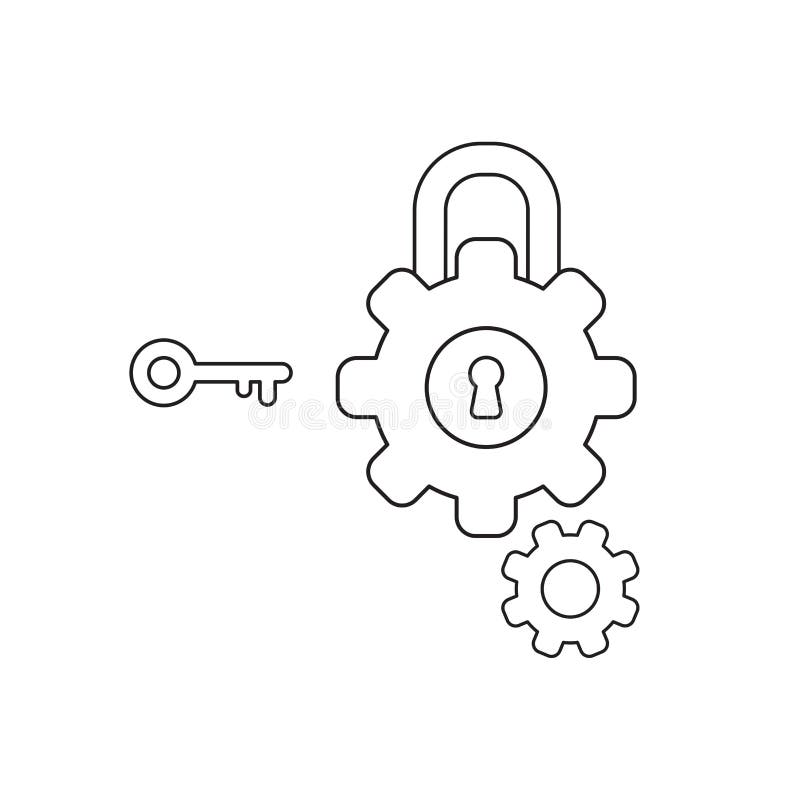 Vector Icon Concept of Gears with Padlock, Keyhole and Key Stock Vector ...