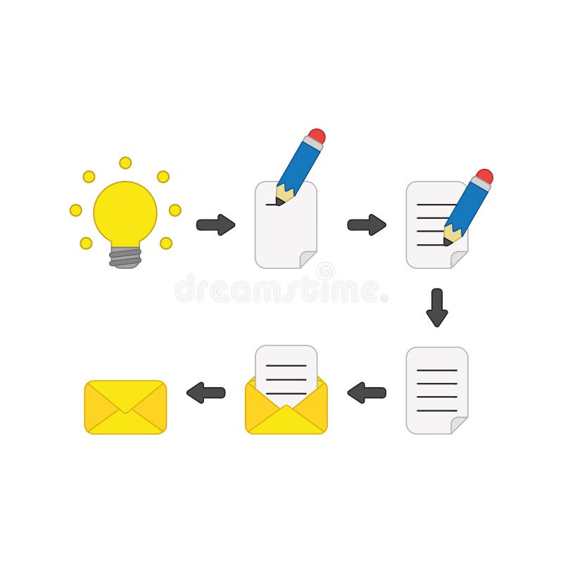 Vector Icon Concept of Glowing Light Bulb Idea, Writing on Paper with ...