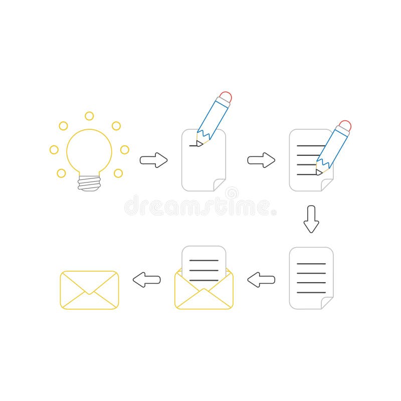 Vector Icon Concept of Glowing Light Bulb Idea, Writing on Paper with ...
