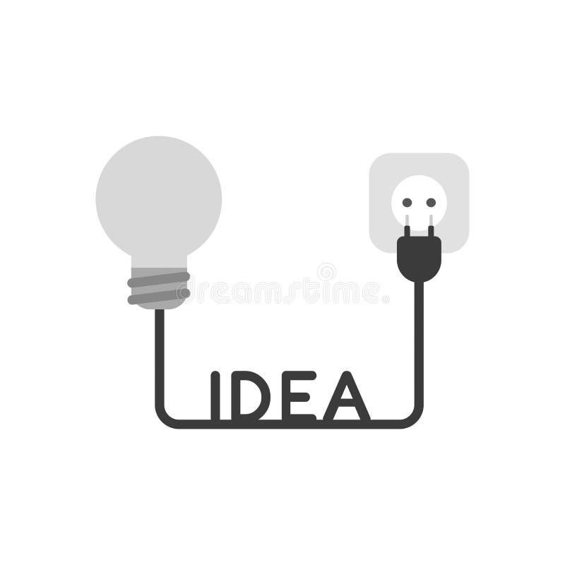 Vector Icon Concept of Grey Light Bulb with Idea Cable, Plug and Stock ...