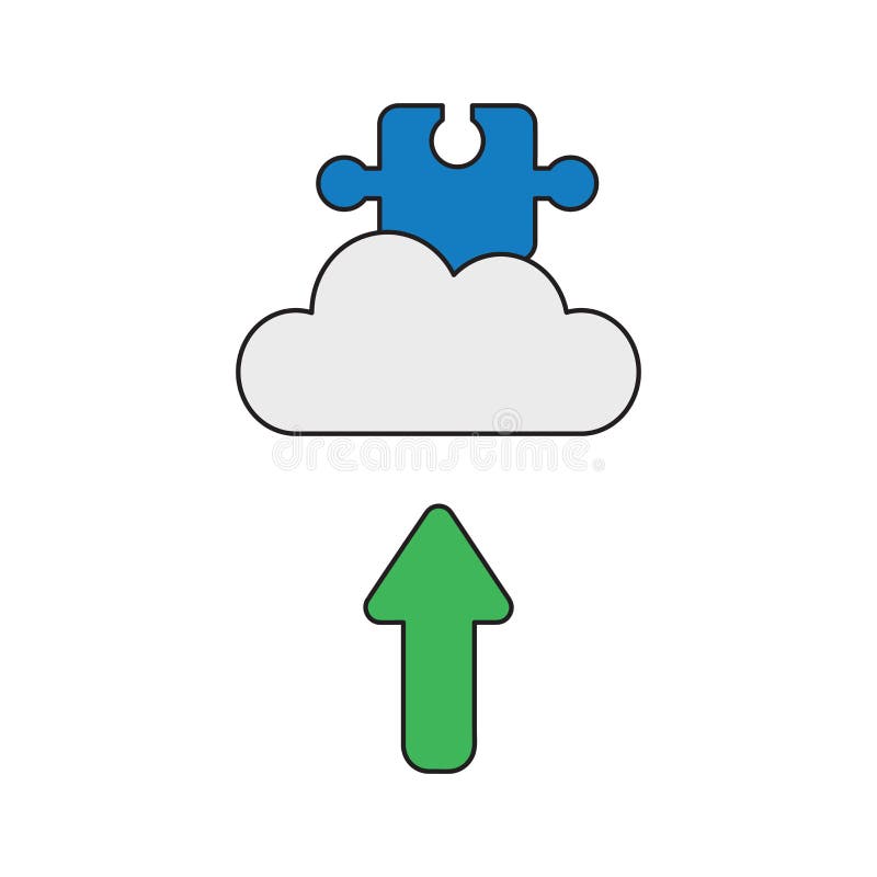 Vector Icon Concept of Jigsaw Puzzle Piece on Cloud with Arrow Moving ...