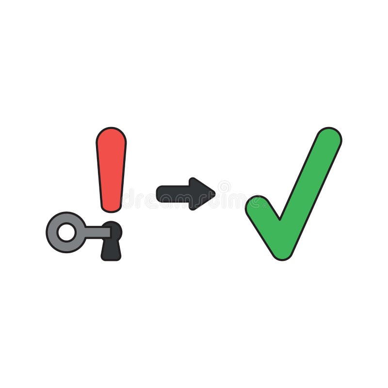 Vector Icon Concept of Key Unlock Exclamation Mark and Check Mark ...