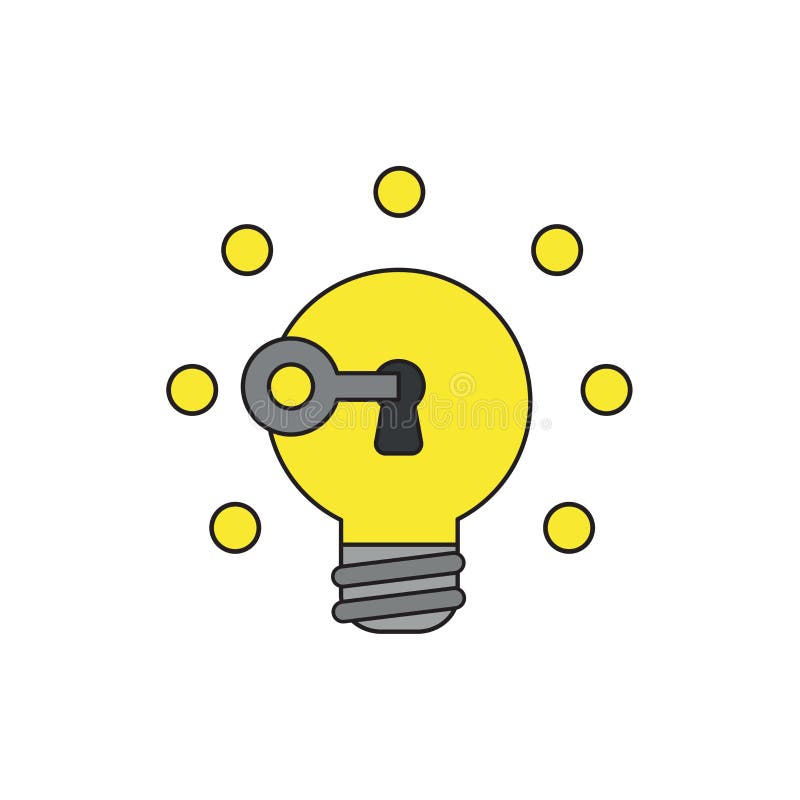 Vector Icon Concept of Key Unlocking Light Bulb Idea Glowing. Black ...