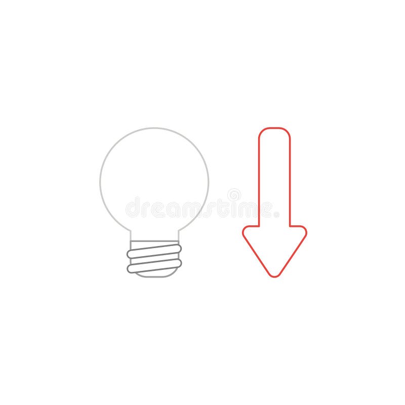 Vector Icon Concept of Light Bulb with Arrow Moving Down Stock Vector ...