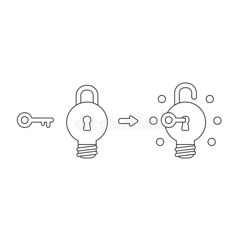 Vector Icon Concept of Light Bulb Padlock with Key into Keyhole and ...