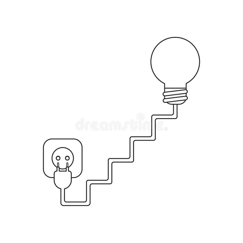 Vector Icon Concept of Light Bulb with Stairs Cable, Plug and Outlet ...