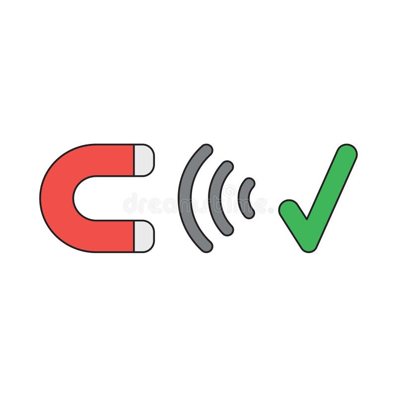 Vector Icon Concept of Magnet Attracting Check Mark. Black Outlines and ...