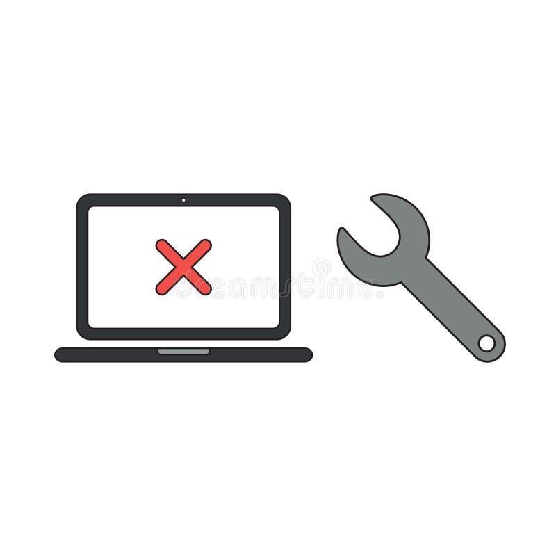 Vector Icon Concept of X Mark Inside Laptop with Spanner Stock Vector ...