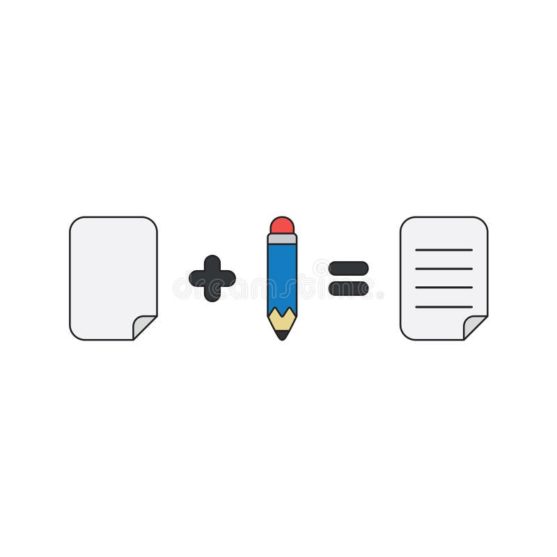 Vector Icon Concept of Paper Plus Pencil Equals Written Paper. Black ...