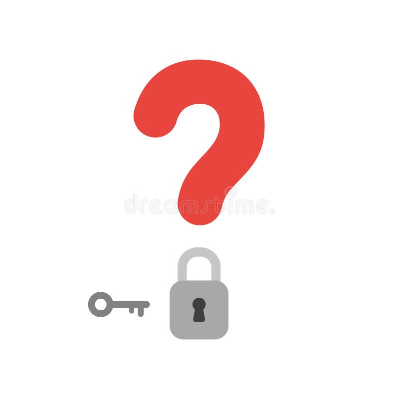 Vector Icon Concept of Question Mark with Closed Padlock and Key Stock ...