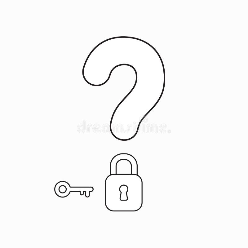 Vector Icon Concept of Question Mark with Closed Padlock and Key Stock ...