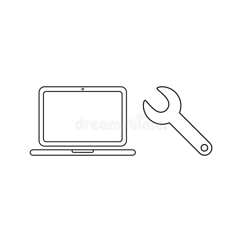 Vector Icon Concept of Repair Laptop Computer with Spanner. Black ...